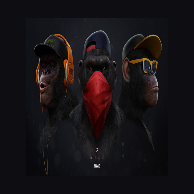 thinking monkey with headphones