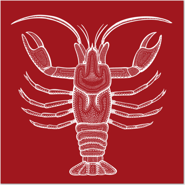 Crayfish or Yabbie Ink Art - cool detailed animal design - on dark red ...
