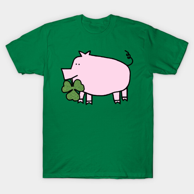 Cute Pig Holding Shamrock for St Patricks Day - Pastel Pink - T-Shirt ...