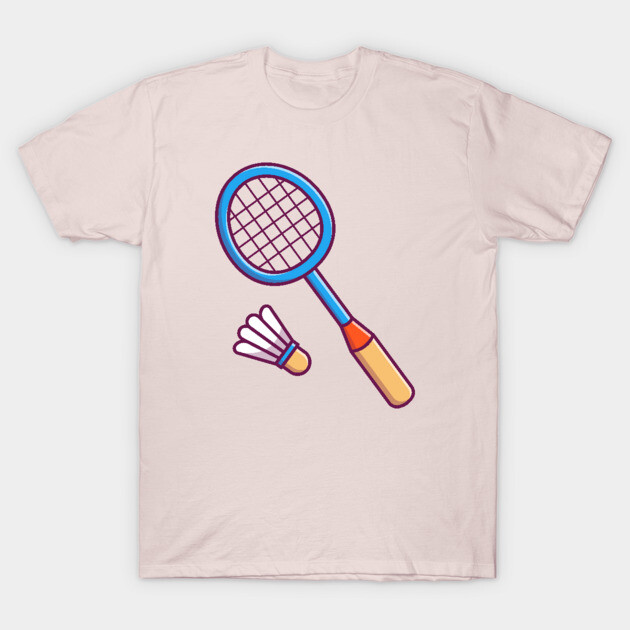Racket And Shuttlecock Cartoon - Badminton - T-Shirt | TeePublic