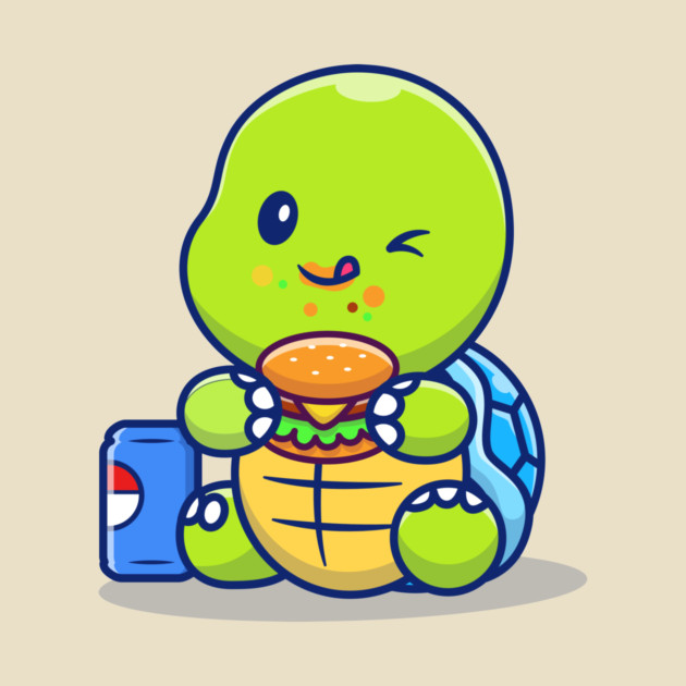 Cute Turtle Eating Burger And Soft Drink - Turtle - T-Shirt | TeePublic