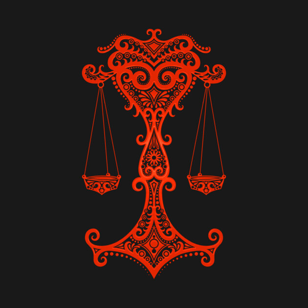 Red Libra Zodiac Sign - Libra - T-Shirt | TeePublic
