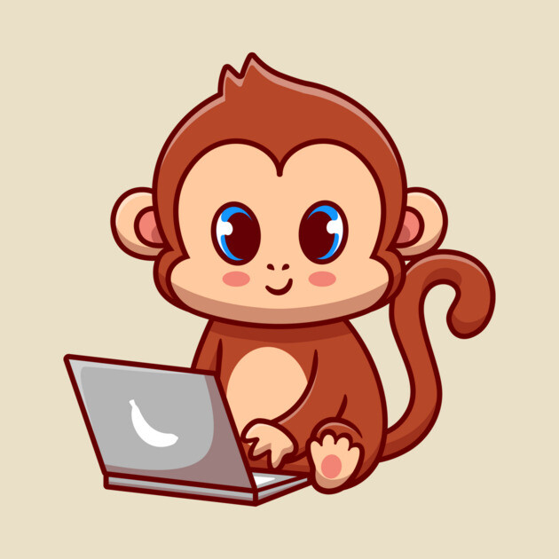 Cute Monkey Working On Laptop Cartoon - Cute Monkey Working On Laptop ...