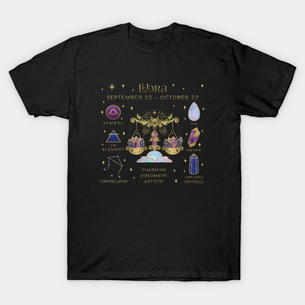 Crystal Zodiac Libra Collage - Libra - T-Shirt | TeePublic