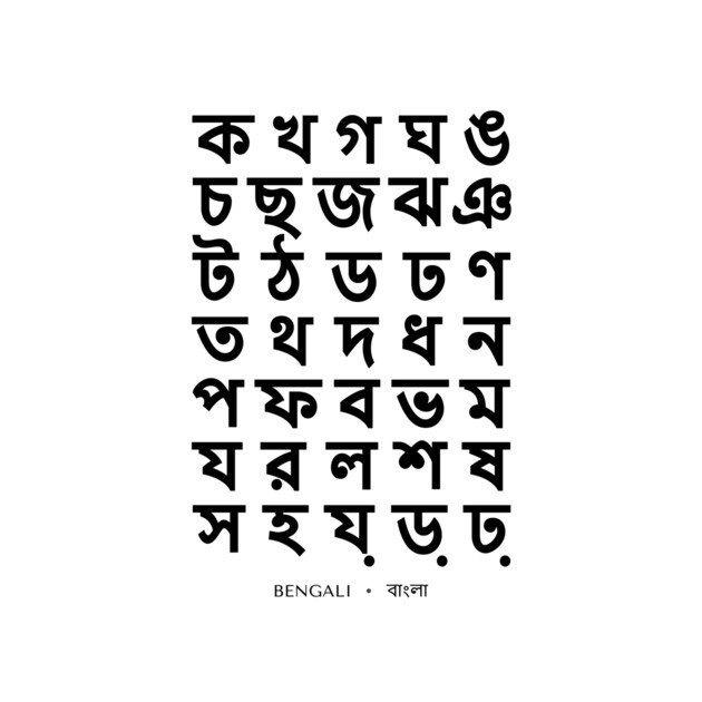 Bengali Alphabet Chart, Bold Bangla Language Chart - Bengali - T-Shirt ...