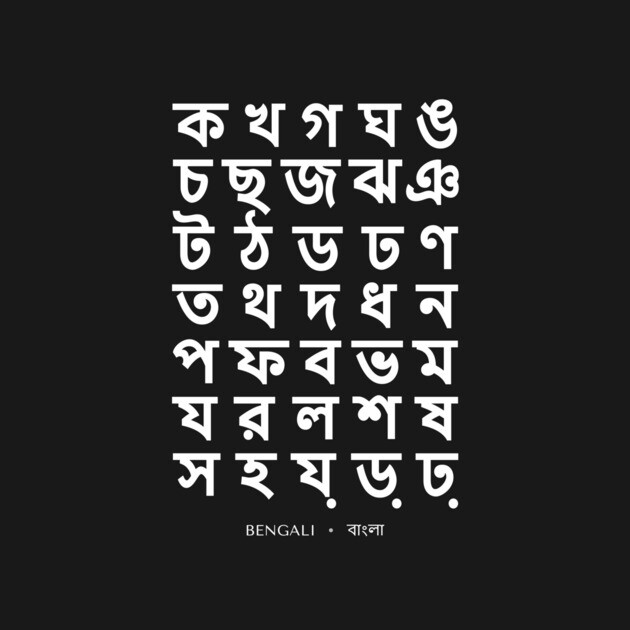 Bengali Alphabet Chart, Bold Bangla Language Chart - Black - Bengali ...