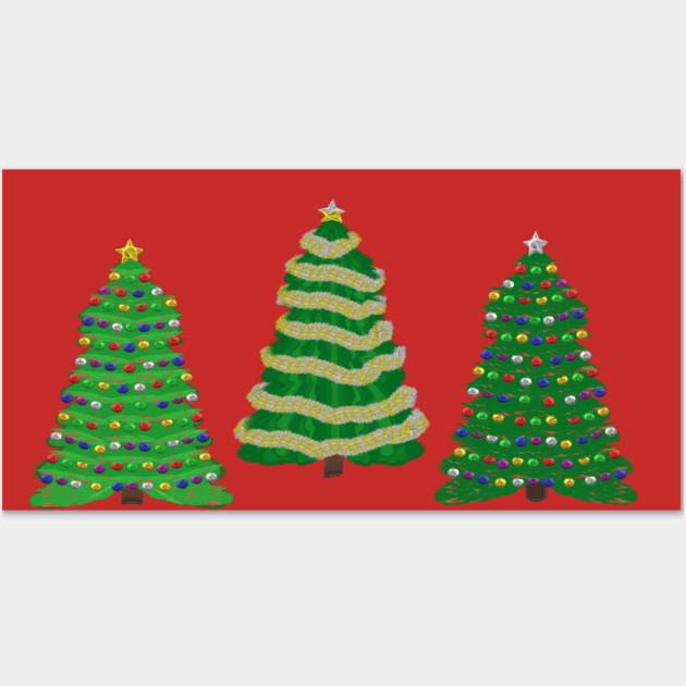 Festive Christmas Trees Trio (Red Background) - Christmas Tree ...