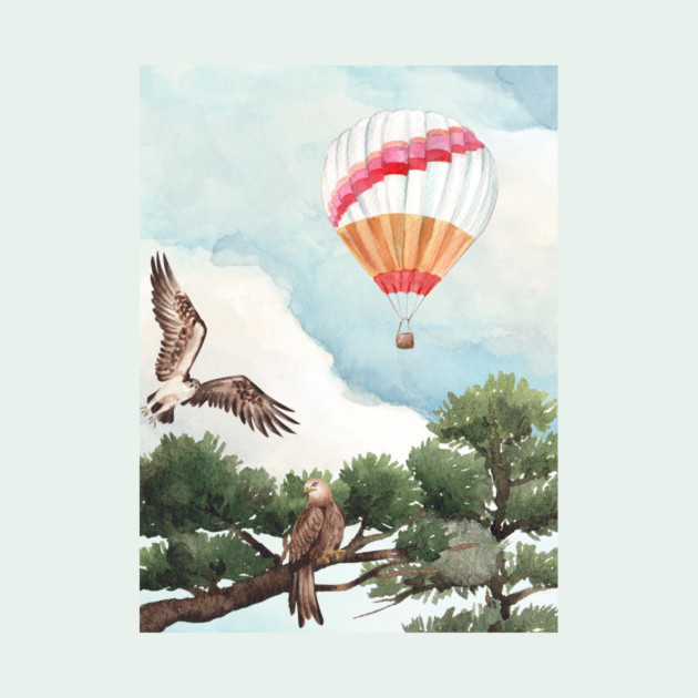 Balloon and birds in nature - Natures Artwork - Pin | TeePublic