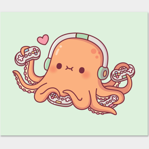 Cute Octopus Gamer With Four Video Game Controllers - Cute Octopus ...