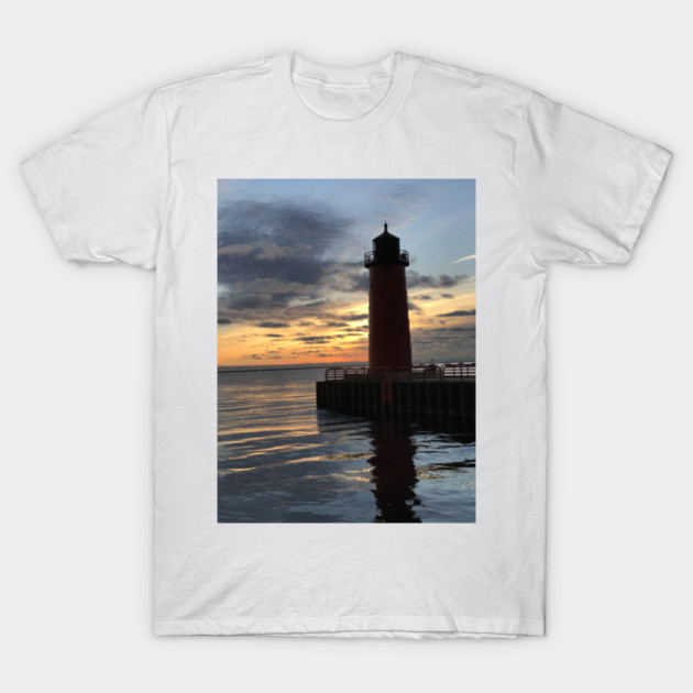 Lighthouse - Lighthouse Milwaukee Lake Sunset Light - T-Shirt | TeePublic