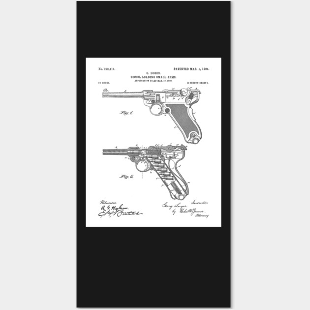 Luger Pistol Firearms Patent - Gun Lover Vintage Guns Art - White ...