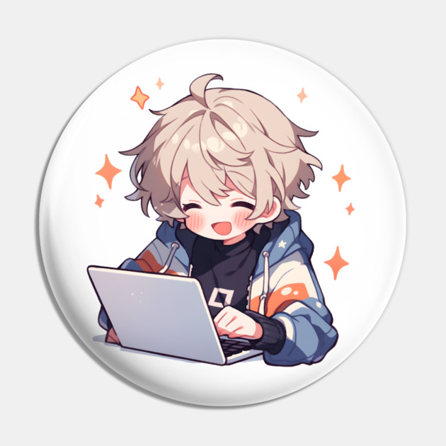 anime boy on computer