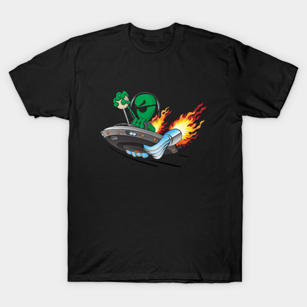 UFO Alien Hot Rod Cartoon Illustration - Ufo - T-Shirt | TeePublic