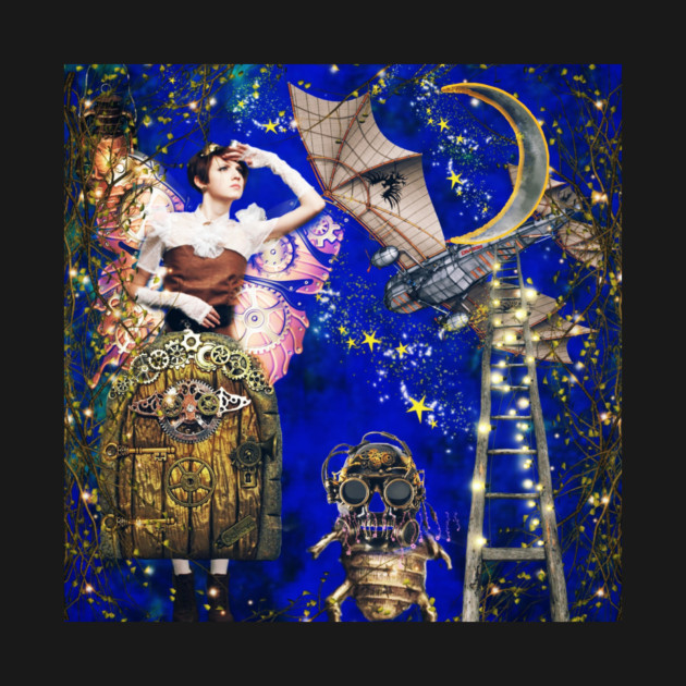 Steampunk, moon, airplane, robots and magic - Steampunk - T-Shirt ...