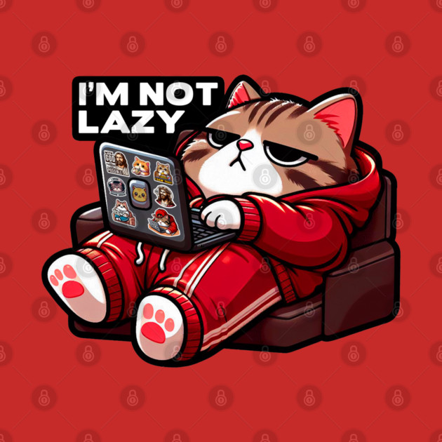 I'm Not Lazy meme Chubby Tabby Cat Relaxing Laptop Comfy Sofa - Chubby ...