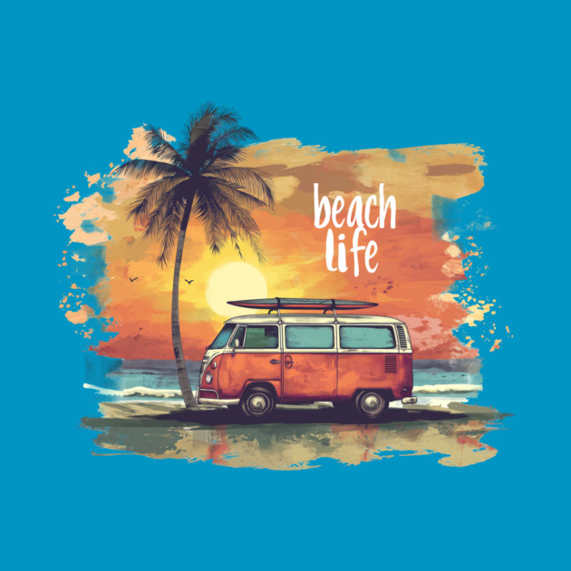 Beach Life Surf and Palm - Beach Life - T-Shirt | TeePublic