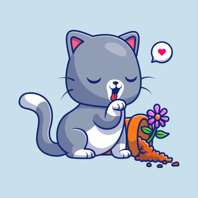 Cute Cat Break Pot Cartoon - Cute Cat Break Pot Cartoon - T-Shirt ...