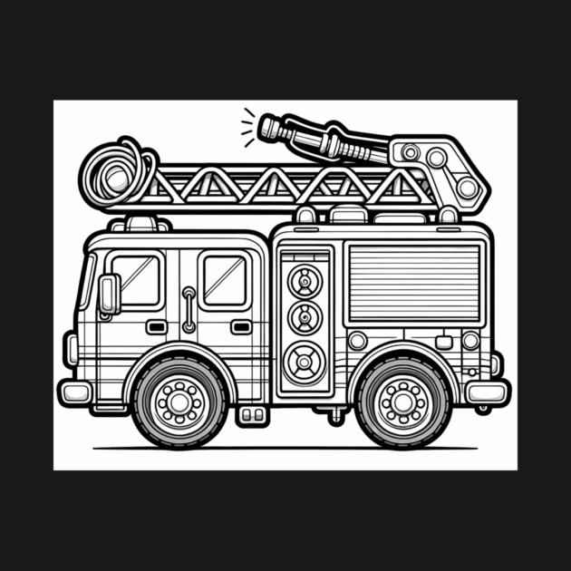 Simple Black & White Fire Engine – Fire Truck Line Art Design - Black ...