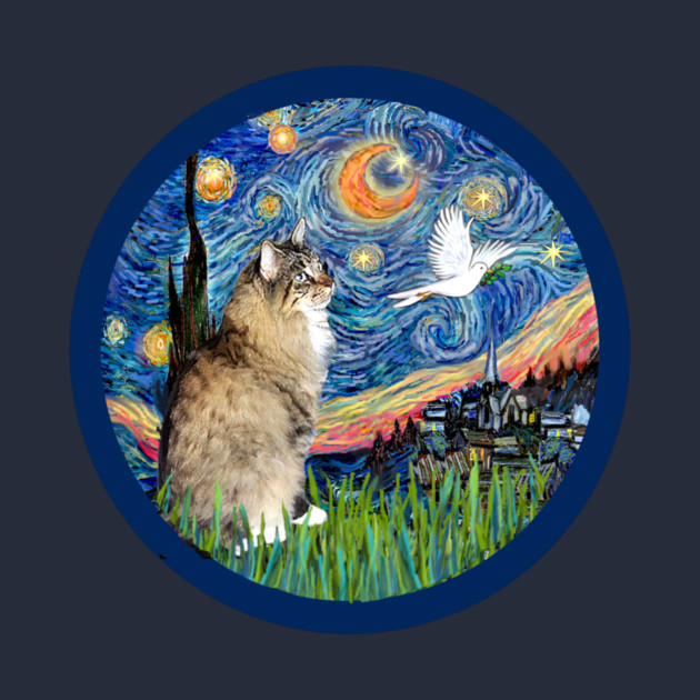 Maine Coon Cat in Starry Night Adaptation - Maine Coon Cat - T-Shirt ...