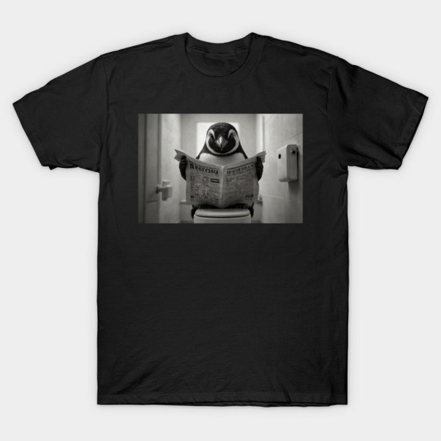 Serious Penguin Reading Newspaper on Toilet - Penguin Funny - T-Shirt ...