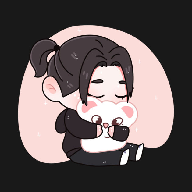 chibi hugging something