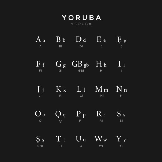 Yoruba Alphabet Nigerian Language Learning Chart - Black - Yoruba - T ...