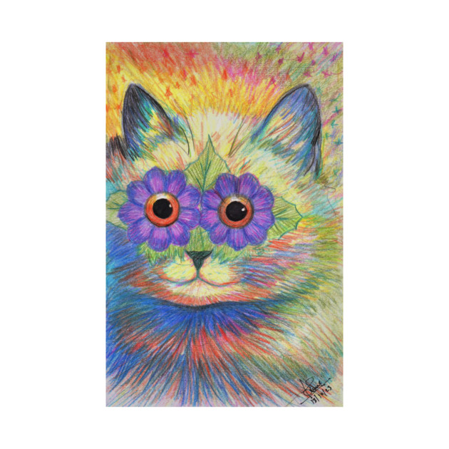 Cat Artwork inspired by "Flower Power Cat" by Louis Wain - Flower Power ...