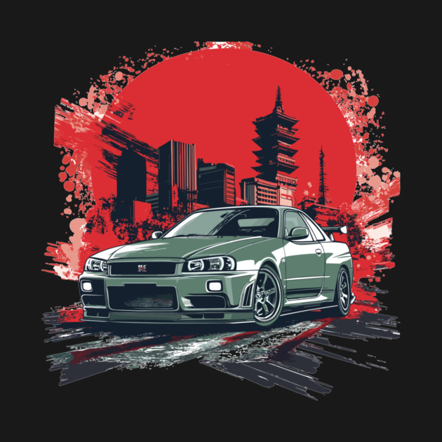 Nissan Skyline GT-R R34 green - Tshirtdesign - Hat | TeePublic