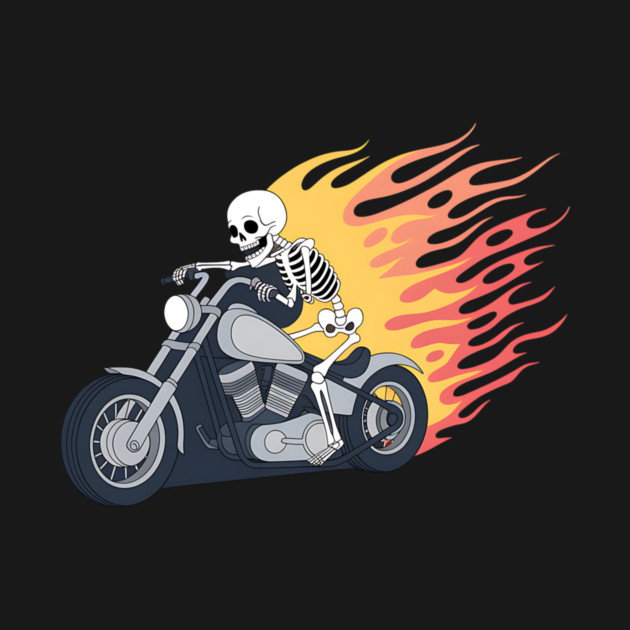Skeleton on Motorcycle Moped Chopper Fire Flames Rebellious - Skeleton ...