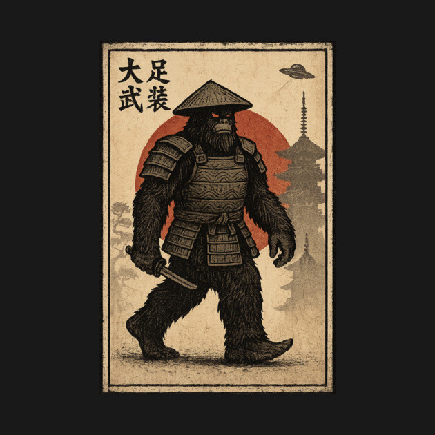 Japanese Art Style Bigfoot Samurai - Bigfoot - T-Shirt | TeePublic