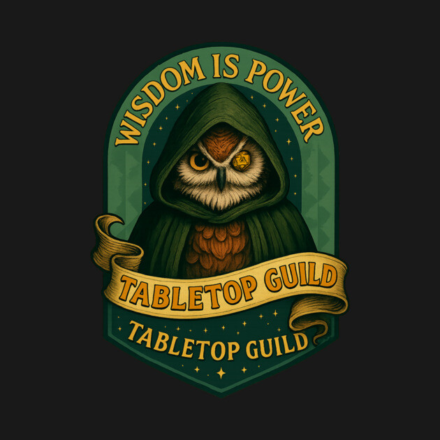 Owl Sage – Tabletop Guild Wisdom Emblem - Tabletop Gaming Owl - T-Shirt | TeePublic