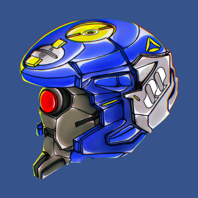 Blue Mecha Helmet in Shadow Light - Helmet - T-Shirt | TeePublic