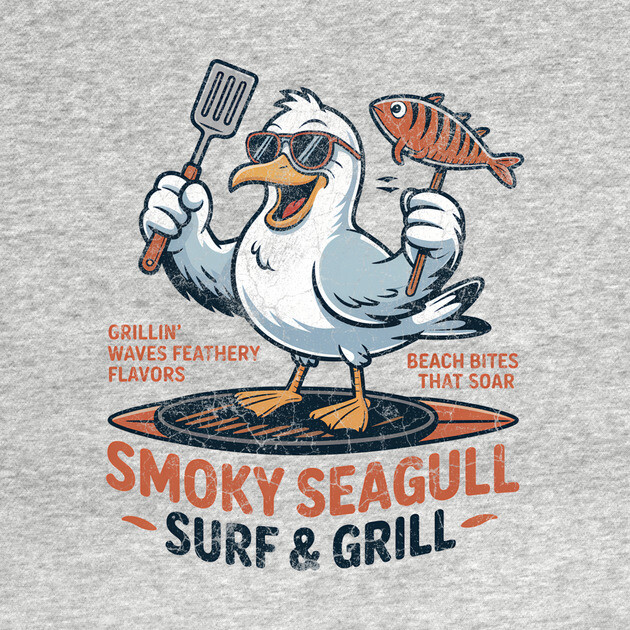 Smoky Seagull Surf & Grill – Vintage Beach BBQ Vibes - Seagull - T ...