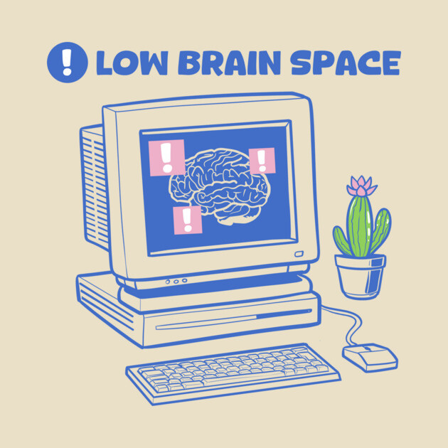 Low disk brain space - Retro Computer Alert - Funny - T-Shirt | TeePublic