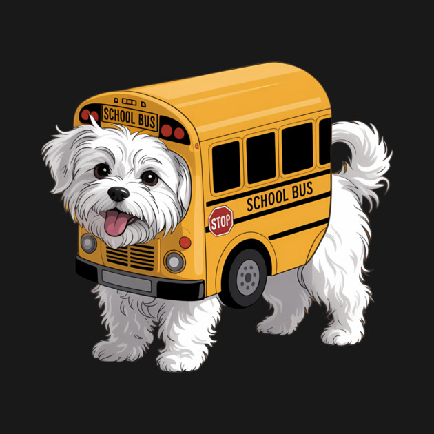 Cute White Maltese Dog School Bus - Dog School Bus - T-Shirt | TeePublic