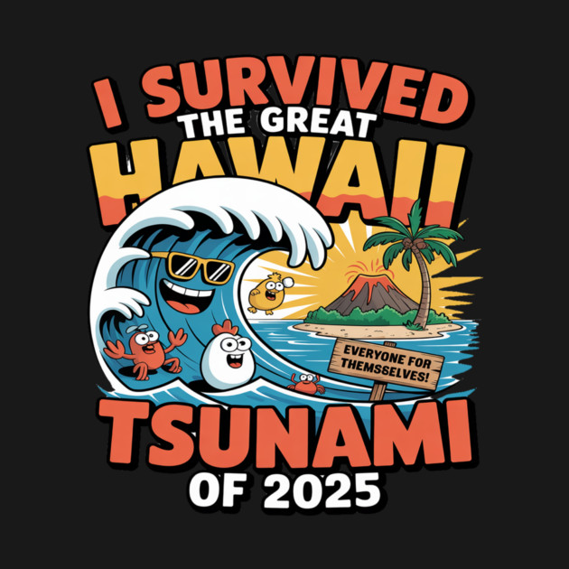 I Survived The Great Hawaii Tsunami of 2025 Funny Cartoon T-Shirt ...
