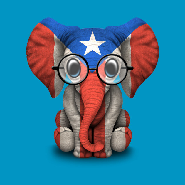 Baby Elephant with Glasses and Puerto Rican Flag - Puerto Rico - T ...
