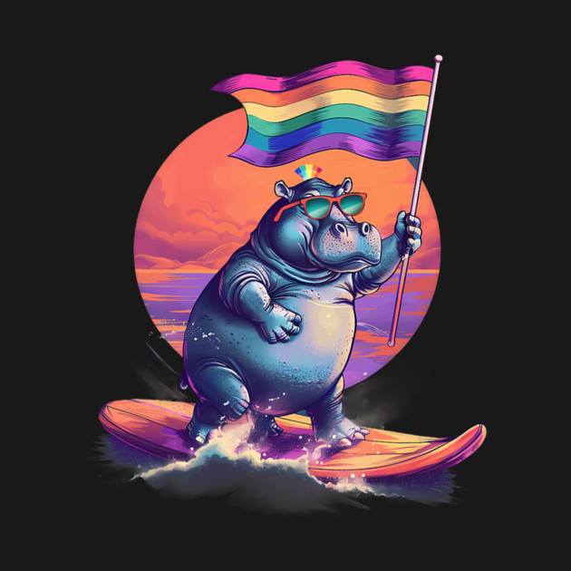 Hippo LGBT Surfing Hippo Rhino Lesbian Pride LGBTQ Rainbow Flag ...