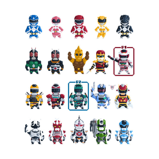 Nostalgic Retro gaming pixel tokusatsu sentai heroes. - Pixel Art - T ...