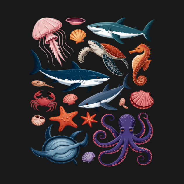 Ocean Life Sea Creatures Collage Marine Animals Shark - Ocean Life Sea ...