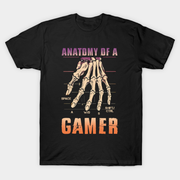Skeleton Hand on Keyboard Gamer Anatomy Art - Pc Gamer Humor - T-Shirt ...