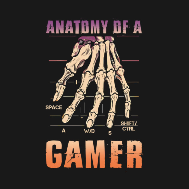Skeleton Hand on Keyboard Gamer Anatomy Art - Pc Gamer Humor - T-Shirt ...