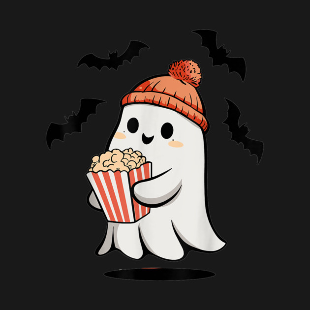 Funny Ghost Eating Pop Corn Lovers Spooky Halloween - Ghost Eating Pop ...