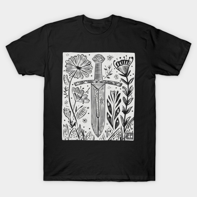 Sword Linocut Art 1 (Dark Clothing) - Sword - T-Shirt | TeePublic