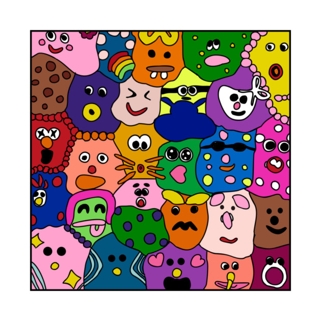 Blobby Party Clay Frame Colorful Quirky Faces - Clay Frame - T-Shirt ...