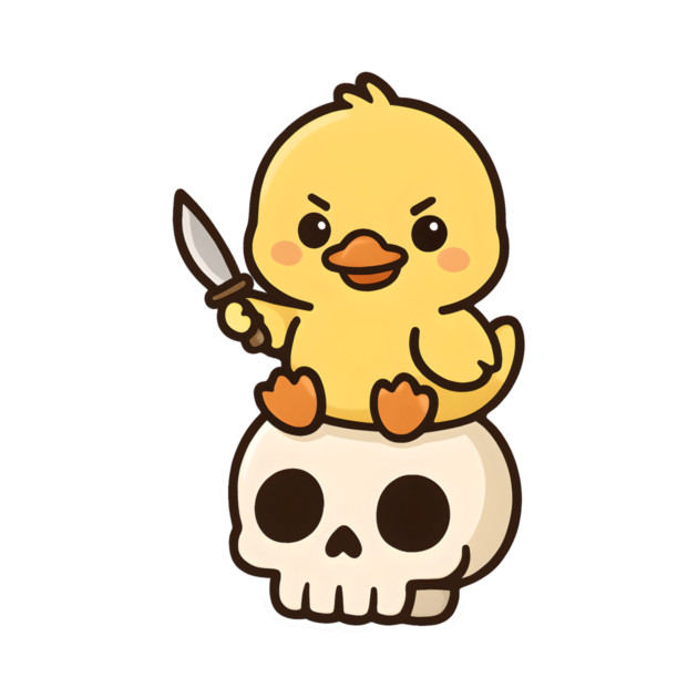Cute Duck with Knife on Skull – Funny Kawaii Meme - Duck - T-Shirt ...
