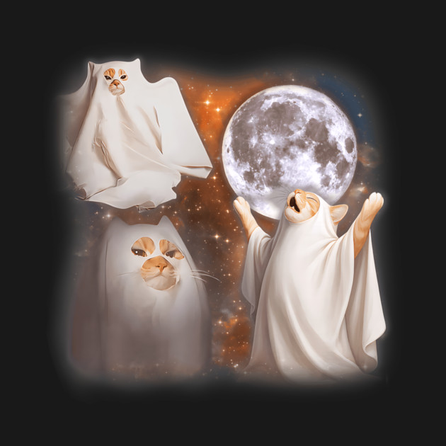 Ghost Cat Howling At Moon Weird Halloween Cat - Funny Cat Meme - T ...