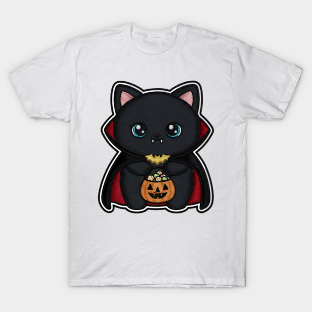 Black Cat Vampire with Pumpkin - Black Cat Vampire - T-Shirt | TeePublic
