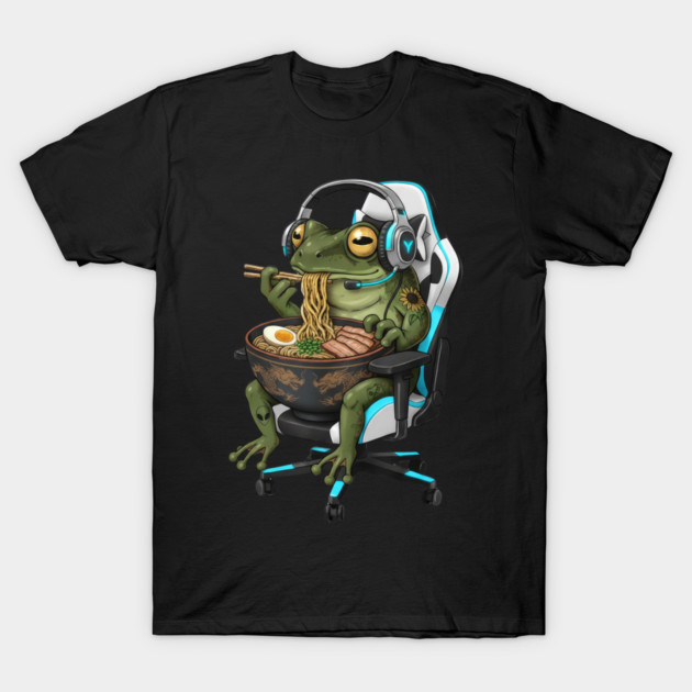 Gamer Frog Eating Ramen in Gaming Chair - Gamer Frog - T-Shirt | TeePublic
