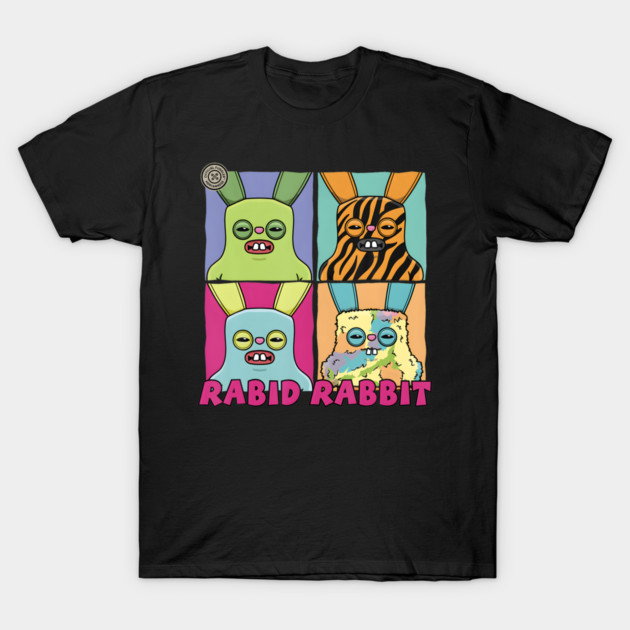 Rabid Rabbit Blue Snuggler Multi Budgie Fuggler & Co T-Shirt - Rabid ...